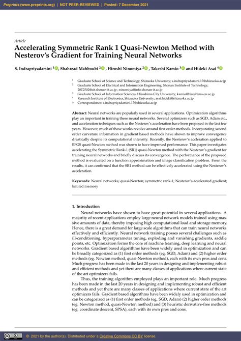Pdf Accelerating Symmetric Rank 1 Quasi Newton Method With Nesterovs Gradient For Training
