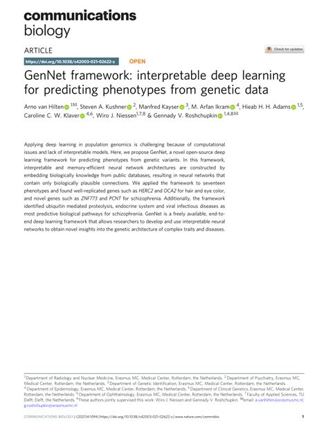 PDF GenNet Framework Interpretable Deep Learning For Predicting Phenotypes From Genetic Data