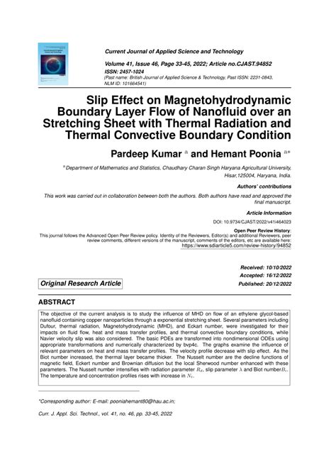Pdf Slip Effect On Magnetohydrodynamic Boundary Layer Flow Of Nanofluid Over An Stretching