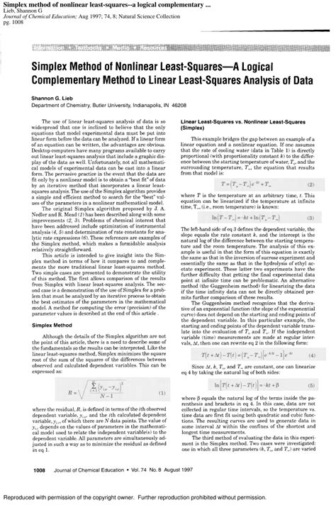 Pdf Simplex Method Of Nonlinear Least Squares A Logical Complementary Method To Linear Least