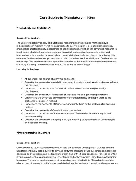 Core Subjects 3rd Sem Pdf Statistics Algorithms