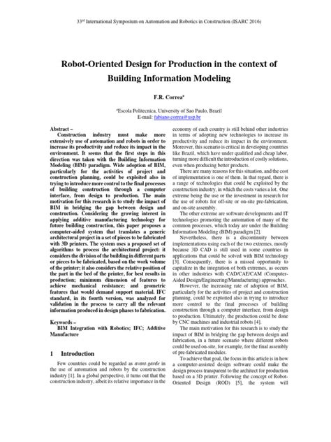 Robot Oriented Design For Production In The Context Of Building Information Modeling Pdf