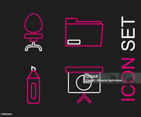 그래프 일정 차트 다이어그램 인포그래픽 파이 그래프 마커 펜 문서 폴더 및 사무실 의자 아이콘이 있는 프레젠테이션 재무 보드를