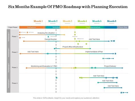 Six Months Example Of Pmo Roadmap With Planning Execution Presentation Graphics Presentation