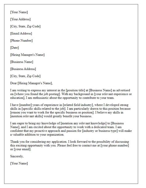 Letter Template For Small Business Job Application Free Samples In