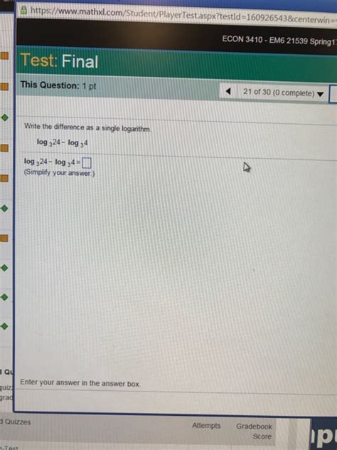 Solved Write The Difference As A Single Logarithm Log 3