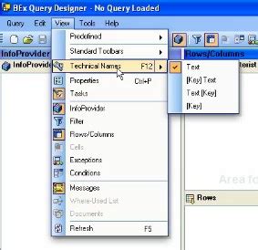 SAP BW BEx Query Designer Menus And Toolbar