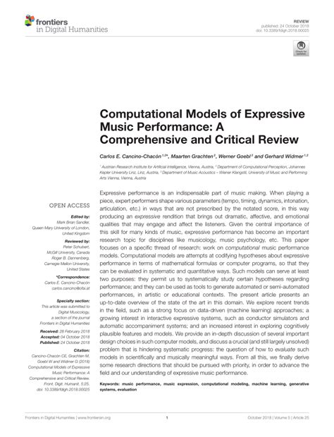 Pdf Computational Models Of Expressive Music Performance A