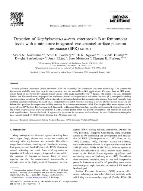 Pdf Detection Of Staphylococcus Aureus Enterotoxin B At Femtomolar