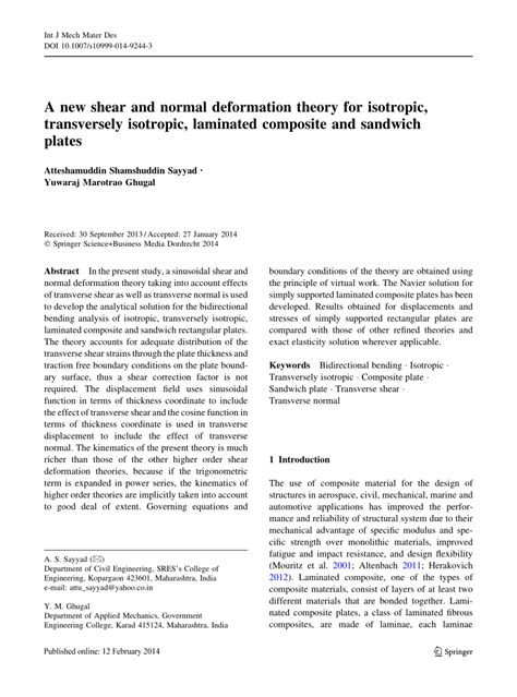 Pdf A New Shear And Normal Deformation Theory For Isotropic