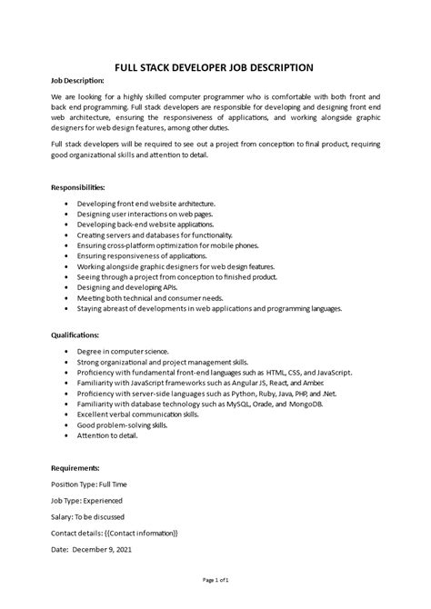 Full Stack Developer Job Description