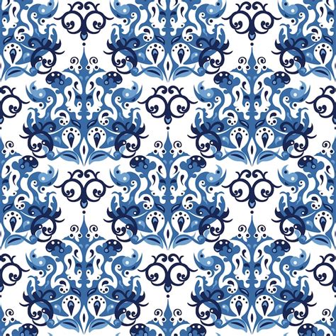 Голубые цветы цветочный русский фарфор красивый народный орнамент иллюстрация бесшовные фон