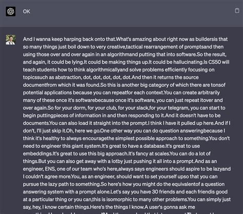 宝玉 On Twitter 遇到很长的，可以手动拆分一下，然后分几条发送，第一条包含prompt和第一段内容，后面几条包含剩余内容。 参考： 请用中文摘要以下字幕内容，由于内容太长，我将