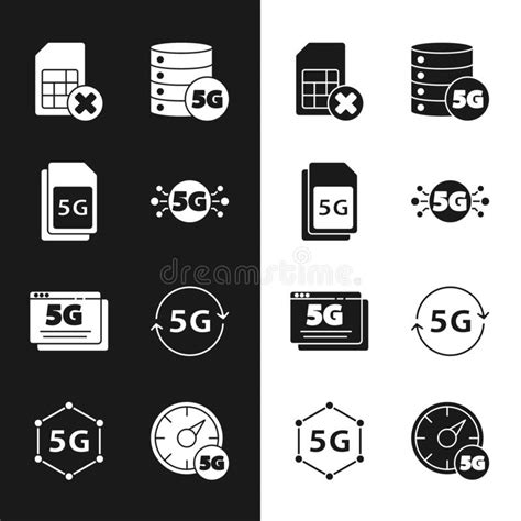 Set 5g Network Sim Card Card Rejected Server Digital Speed Meter And Icon Vector Stock