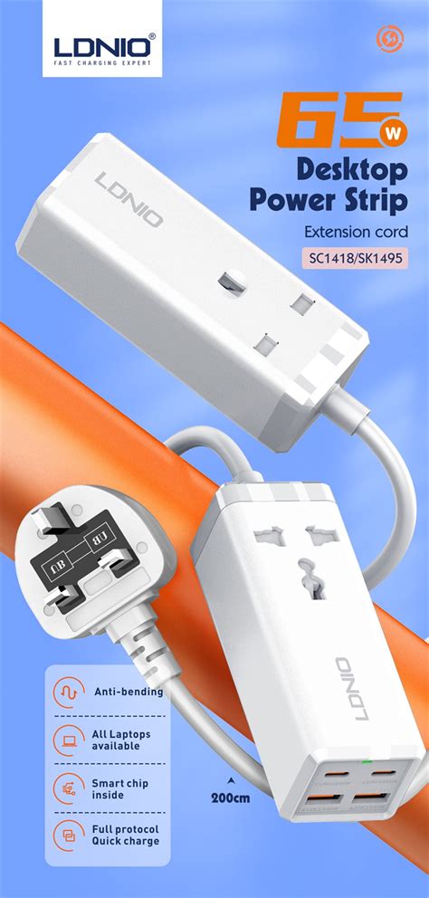 Ldnio W Desktop Power Strip Extension Cord Phonetive Pk