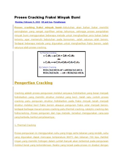 Proses Cracking Fraksi Minyak Bumi Pdf