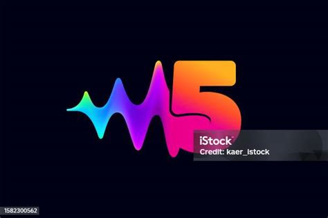 5 로고 펄스 뮤직 플레이어 요소가 있는 5번 로고 생생한 음파 흐름 라인과 글리치 효과 네온 그라데이션 아이콘입니다 5에 대한 스톡 벡터 아트 및 기타 이미지 Istock