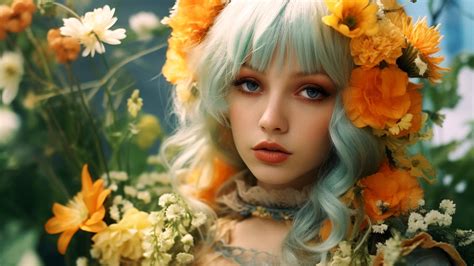 Portrait Of A Blonde Girl And Flowers · 1920x1080 Full Hd Free Photo