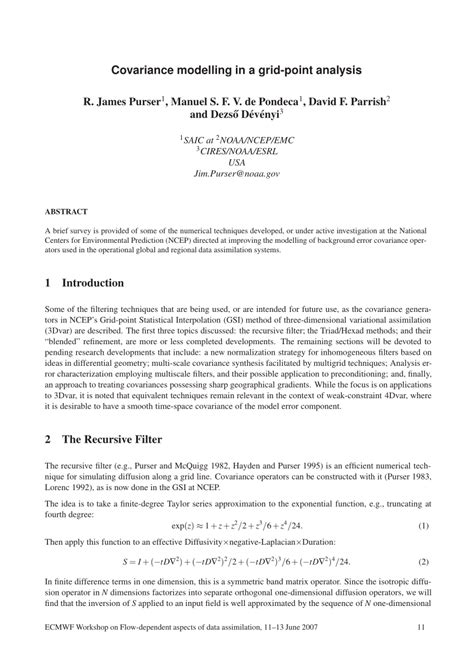 Pdf Covariance Modelling In A Grid Point Analysis