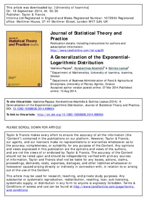Pdf A Generalization Of The Exponential Logarithmic Distribution Sotirios Loukas