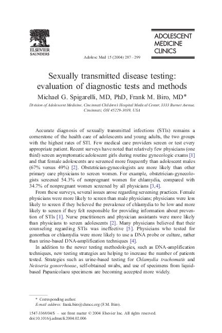 Pdf Sexually Transmitted Disease Testing Evaluation Of Diagnostic