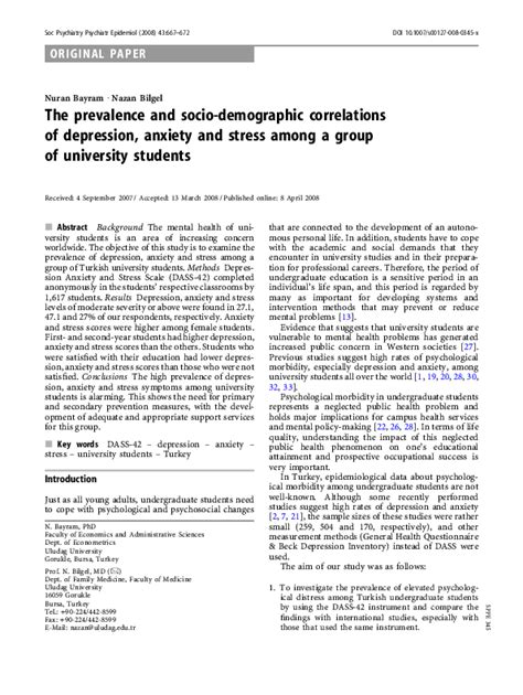 Pdf The Prevalence And Socio Demographic Correlations Of Depression