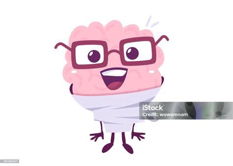 화이트 배경에 해협 재킷미친 핑크 인간의 뇌 캐릭터의 벡터 창조적 인 그림 안경에 뇌의 플랫 스타일 지식 개념 디자인 구속복에 대한 스톡 벡터 아트 및 기타 이미지 Istock
