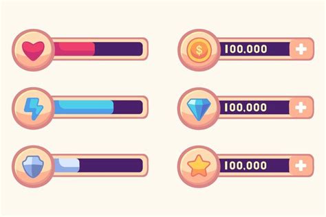 게임 Ui 키트 2d 게임을 빌드하기 위한 사용자 인터페이스 Gui 세트 캐주얼 게임 벡터 모바일 또는 웹 게임 벡터 일러스트레이션에서 사용할 수 있습니다 무료 벡터