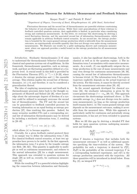 Pdf Quantum Fluctuation Theorem For Arbitrary Measurement And Feedback Schemes