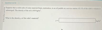 Solved Question 9 Of 202e Suppose That A Solid Cube Of Some Chegg Com