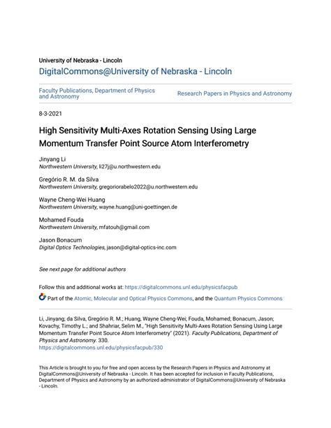 Pdf High Sensitivity Multi Axes Rotation Sensing Using Large Momentum Transfer Point Source