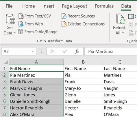 วิธีแยกชื่อและนามสกุลใน Excel