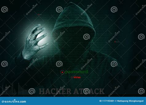 Dangerous Hacker Stealing Data Over Screen With Binary Code Stock