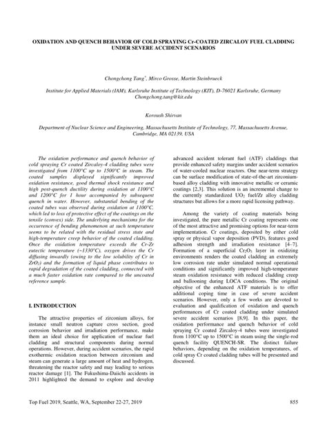 Pdf Oxidation And Quench Behavior Of Cold Spraying Cr Coated Zircaloy