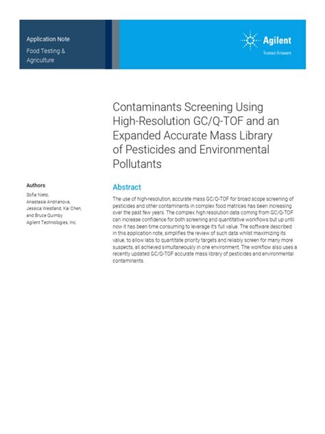 Agilent Application Note 2019 Contaminants Screening Using High