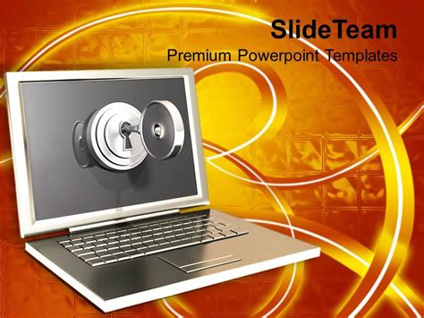 Silver Laptop With Lock Key Security Powerpoint Templates Ppt Themes And Graphics