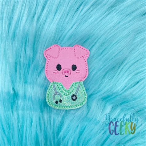 Nurse Piggy Feltie Ith Embroidery Design 4x4 Hoop And Larger