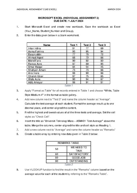 Ind Assignment Ms Excel Btm452 March 2024 Individual Assignment 2 Ms