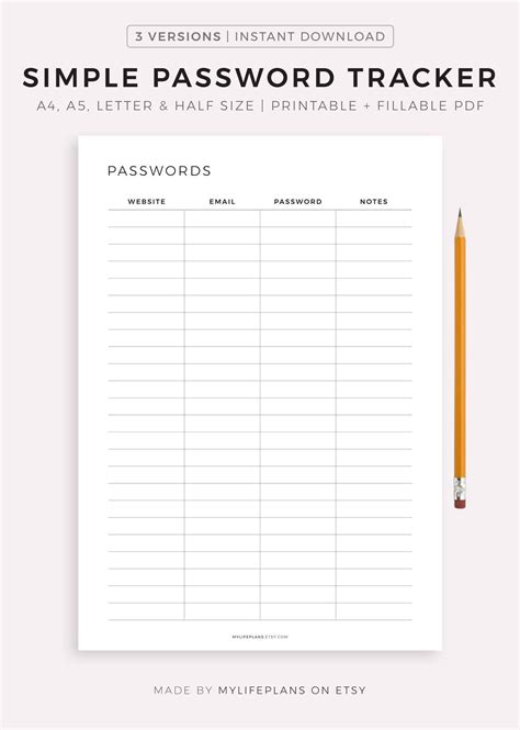Simple Password Tracker Password Keeper Password Organizer Etsy