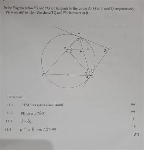 Solved In The Diagram Below PT And PQ Are Tangents To The Chegg Com