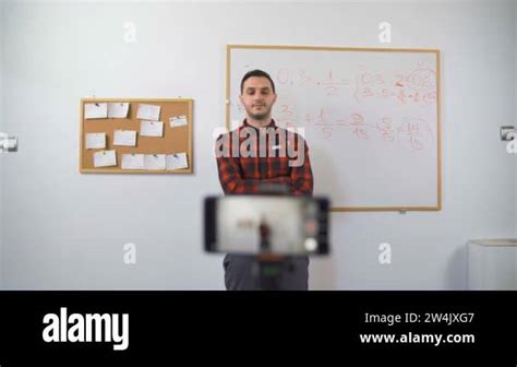 Math Teacher Doing Online Classes Live Streaming And Answering