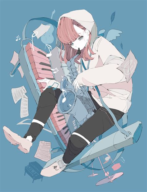 Safebooru 1girl Absurdres Beamed Eighth Notes Black Pants Blue