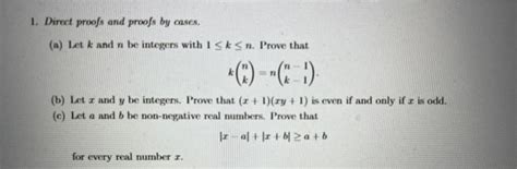 solved 1 direct proofs and proofs by cases a let k and n