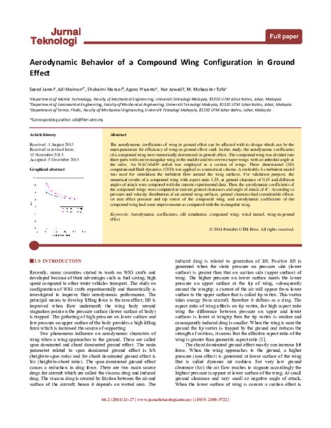 Pdf Aerodynamic Behavior Of A Compound Wing Configuration In Ground Effect