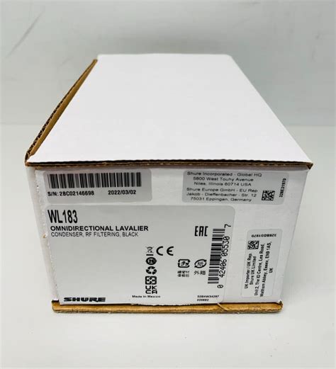 Shure Wl183 Omnidirectional Lavalier Condenser Rf Filtering Black Lpav