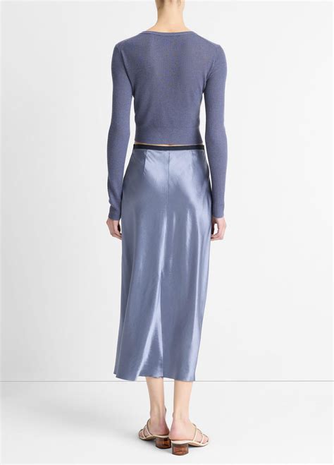 Contrast Waistband Satin Bias Skirt In Dresses And Skirts Vince