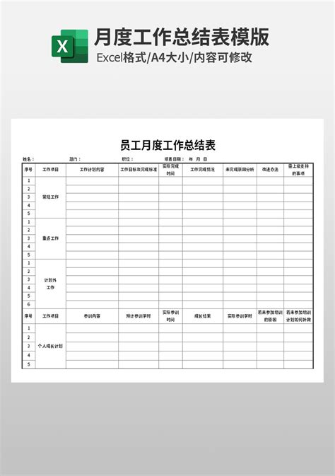 员工月度工作总结表模板 企业管理excel模板下载 蓝山办公