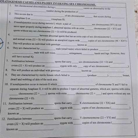 Rmatogenesis Causes Aneuploidy Involving Sex Studyx