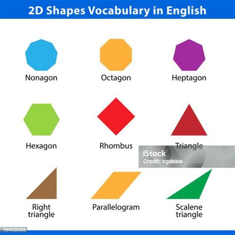 2 차원 도형 어휘 영어 단어와 영어로 그들의 이름 클립 아트 컬렉션 아이 학습 다채로운 기하학적 모양 유치원 아 이들의 플래시 카드 입원에 대 한 간단한 기호 기하학적