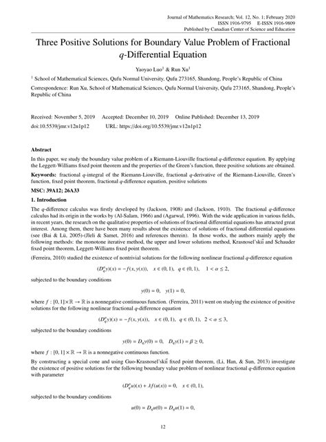 Pdf Three Positive Solutions For Boundary Value Problem Of Fractional Q Differential Equation